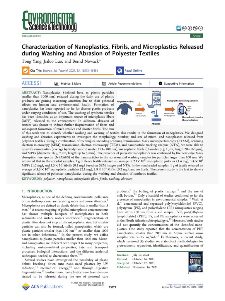 Characterization of Nanoplastics, Fibrils, and Microplastics Released ...