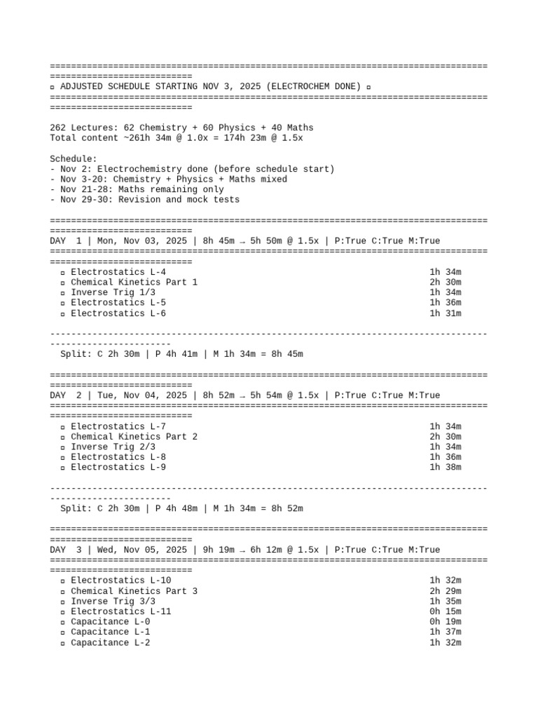 Jee Nov Adjusted Schedule | PDF | Mathematics | Theoretical Physics
