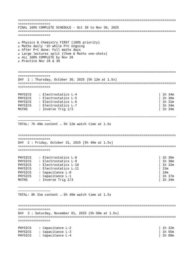 Final Guaranteed Complete Schedule Oct30 Nov30 | PDF | Physical ...