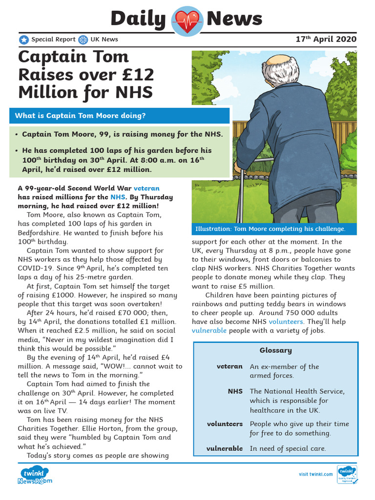 Captain Tom Raises Millions For The Nhs Daily News Story | PDF