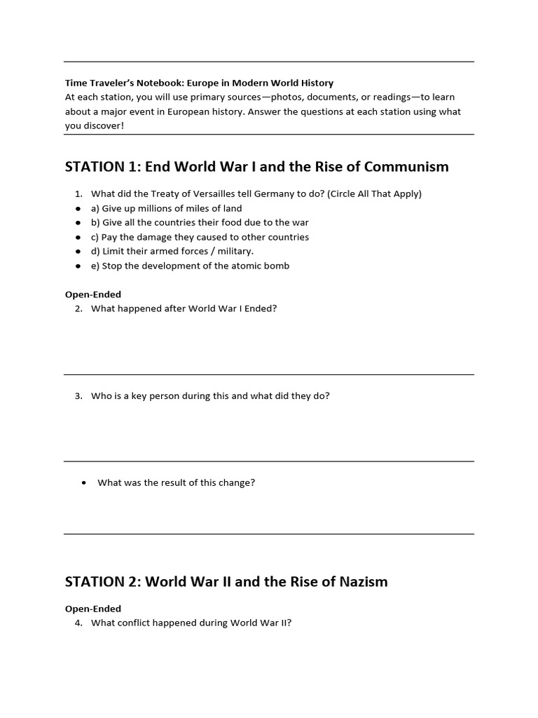Stations Notebook Sheet | PDF