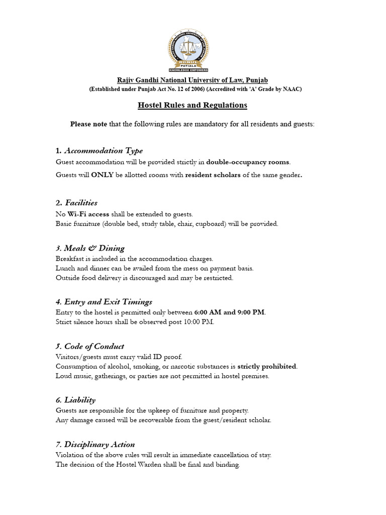 Hostel Rules at Rajiv Gandhi University | PDF