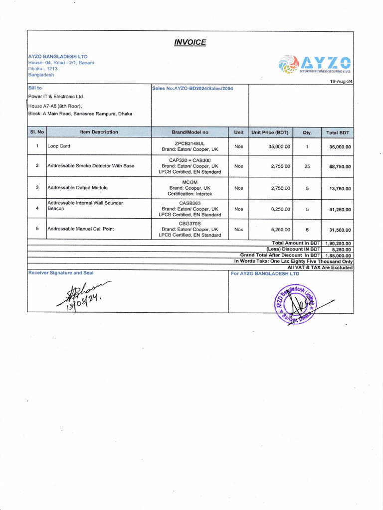 Invoice - Power IT & Electronics LTD - 18.08.2024 | PDF