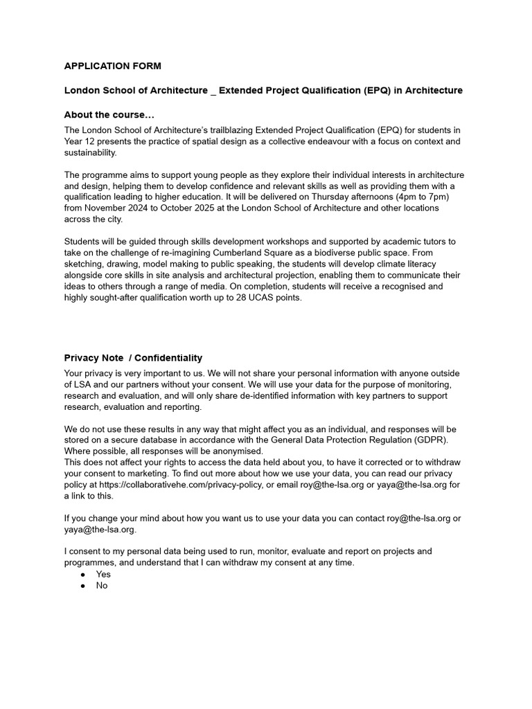 LSA P0 - EPQ24 25 - Application Form | PDF | Photograph