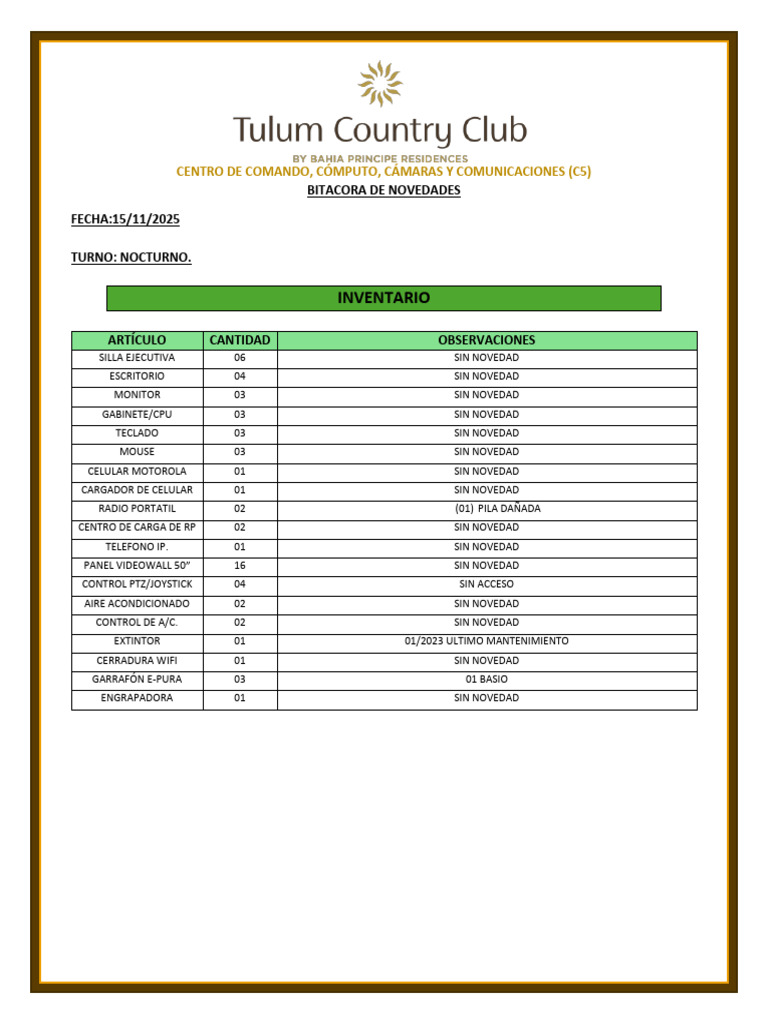 CHECK LIST (C5) - NOCTURNO 15-11-2025 | PDF | Arquitectura de ...