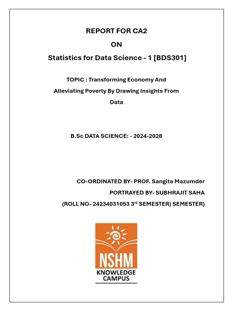 Subhrajit Saha Statistics CA2 | PDF | Standard Error | Statistics