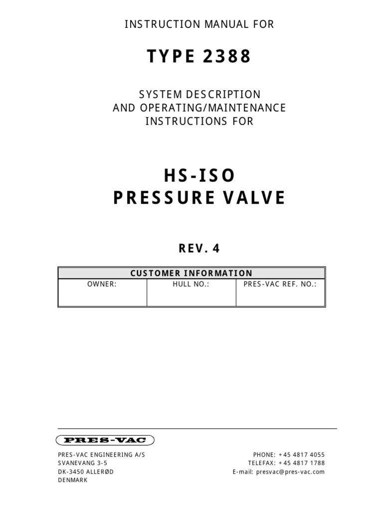 HS-ISO Pressure Valve Manual | PDF | Valve | Leak
