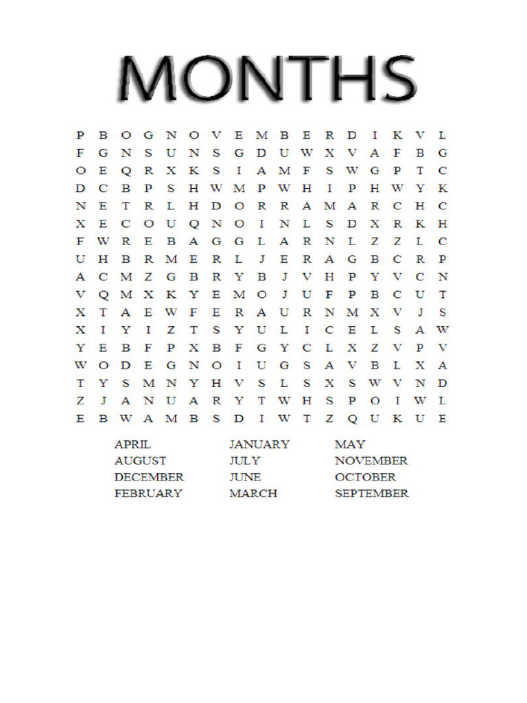Months Wordsearc H | PDF
