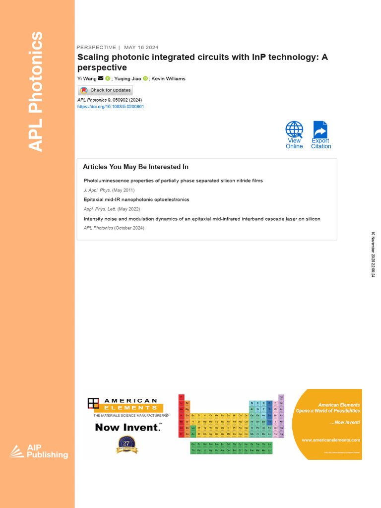 Wang, Y., Jiao, Y., & Williams, K. (2024). Scaling photonic integrated circuits with InP ...