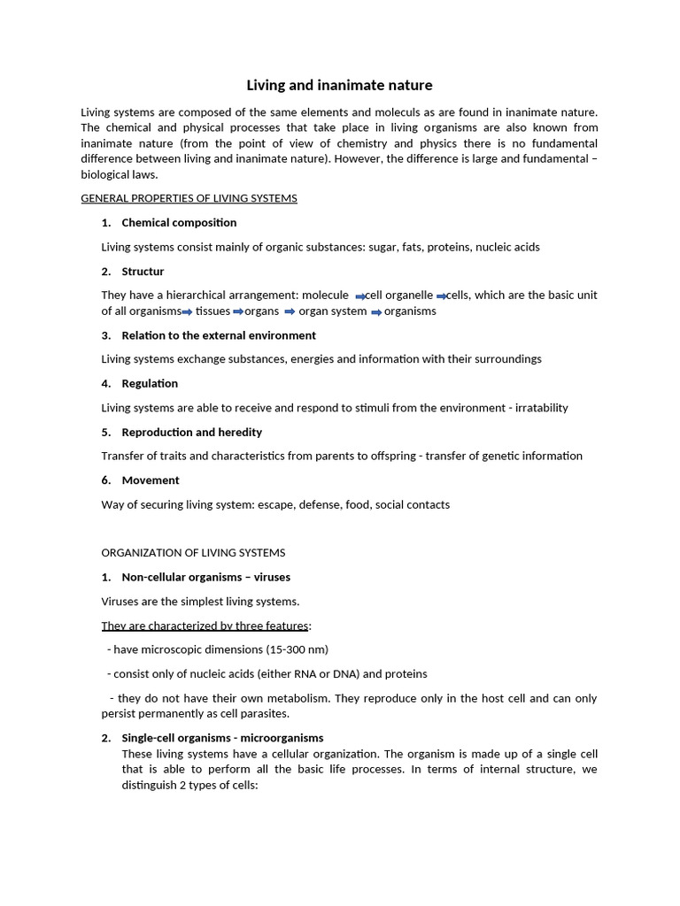1. Living and Inanimate Nature (1) | PDF | Cell (Biology) | Life