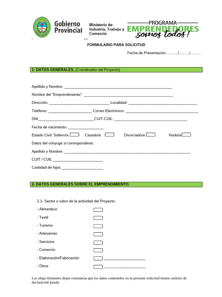 Formulario para Solicitud | PDF