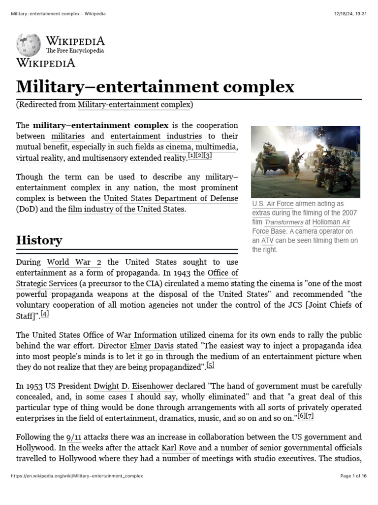 Military-Entertainment Complex - Wikipedia | PDF