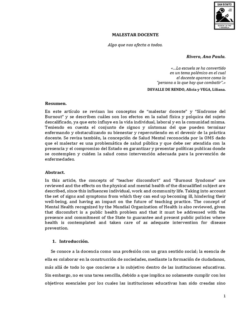 Rivero, A. P. 2021 Malestar Docente Algo Que Nos Afecta A Todos. | PDF ...