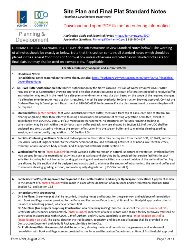 Durham Site Plan Standard Notes Guide | PDF | Lighting