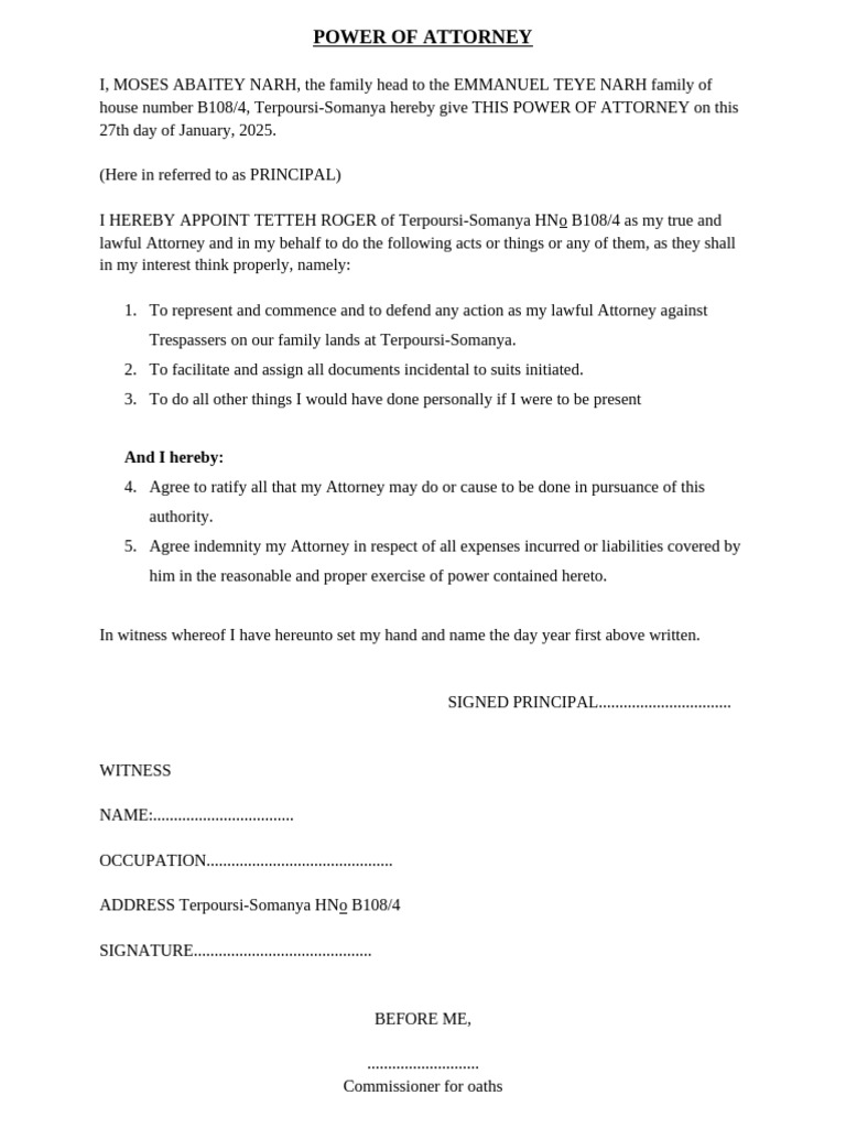 Power of Attorney Document Template | PDF