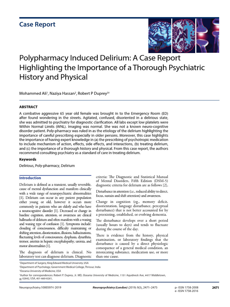 Polypharmacy Induced Delirium A Case Report Highlighting The Importance ...