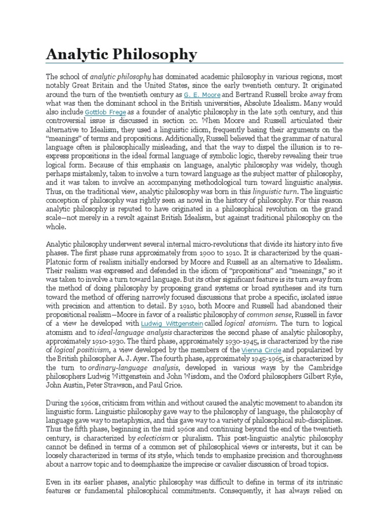 Analytic Philosophy Analytic Philosophy Positivism