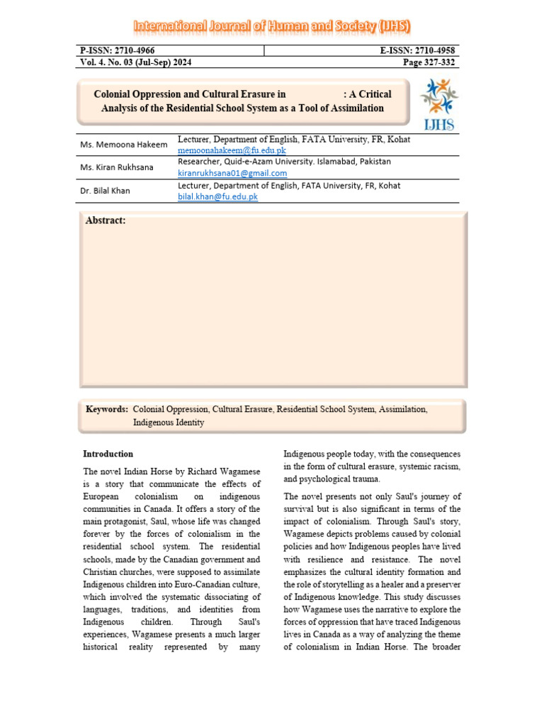 Colonial Oppression and Cultural Erasure in Indian Horse A Critical ...