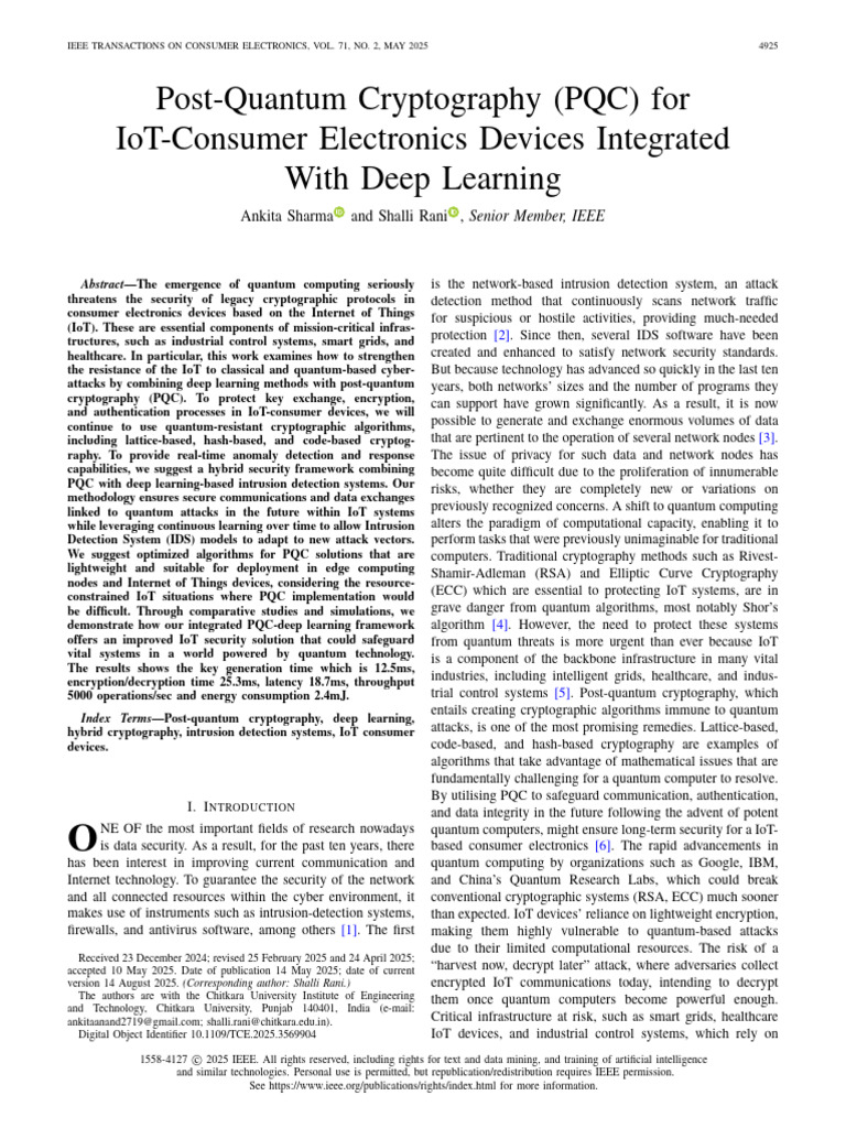 Post-Quantum Cryptography PQC For IoT-Consumer Electronics Devices ...