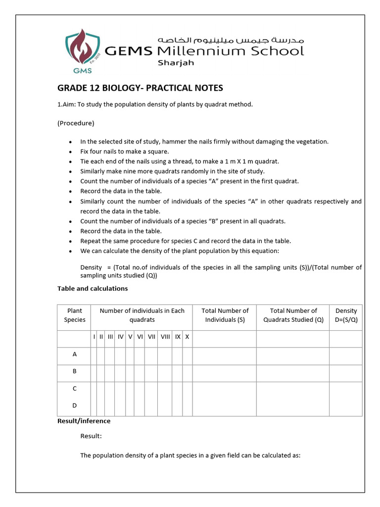 Plant Population Density & Frequency Study | PDF | Population
