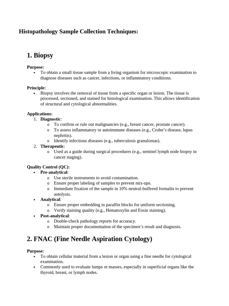 Histopathology Sample Collection Methods | PDF | Cytopathology | Biopsy