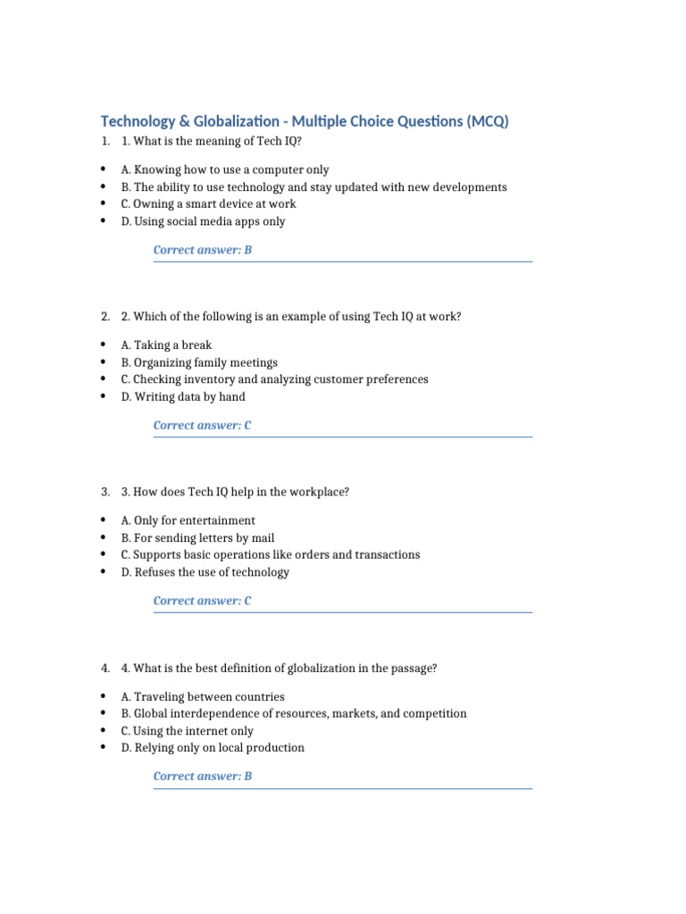 Technology Globalization MCQs | PDF