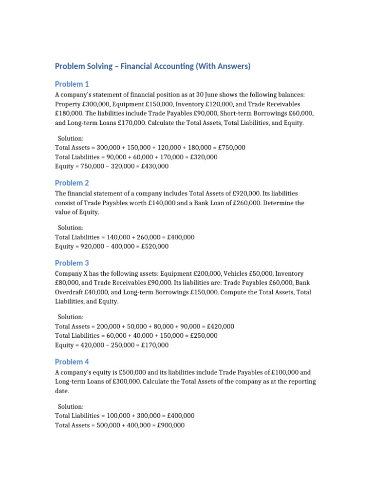 Financial Accounting Problem Solutions | PDF | Equity (Finance ...