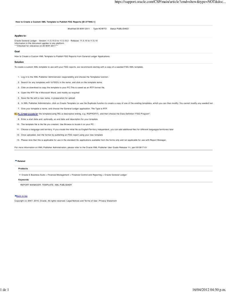 How To Create A Custom Xml Template To Publish Fsg Reports Pdf Xml Oracle Corporation