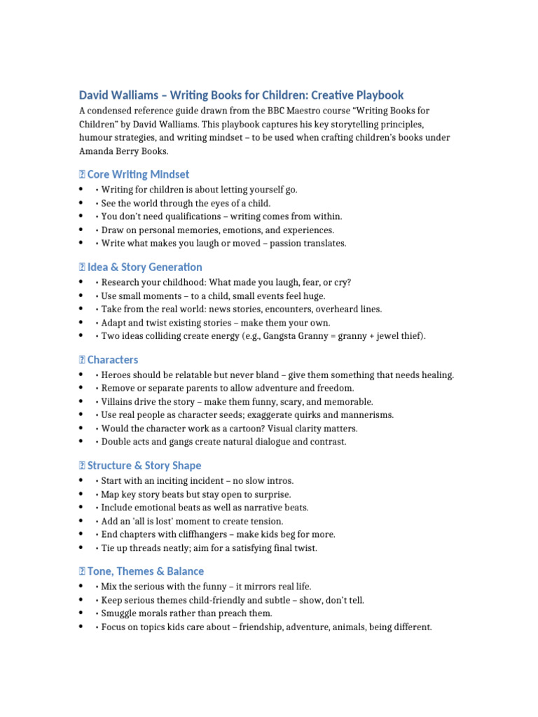 David Walliams' Children's Writing Guide | PDF