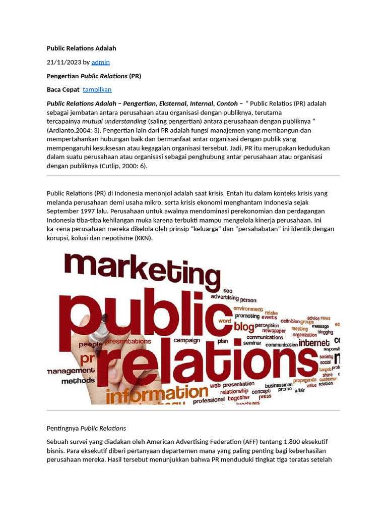 Pengertian dan Pentingnya Public Relations | PDF
