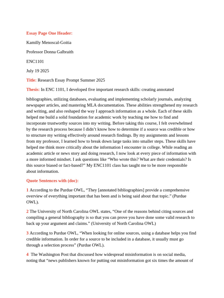 Essay Page One Header | PDF | Essays | Bibliography