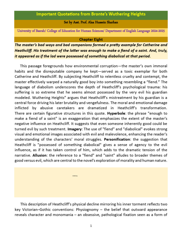 Quotations of Chapters8-9 Wuthering Heights | PDF | Wuthering Heights ...