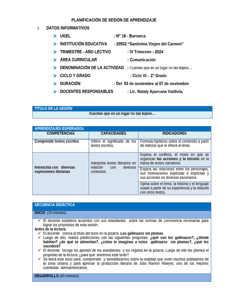 Sesion de Aprendizaje El Cuento 2do Secundaria | PDF | Cuentos | Narración