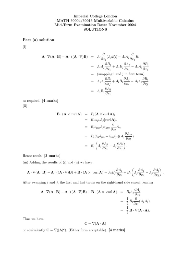 Multivariable Calculus Exam Solutions | PDF | Mathematical Physics ...