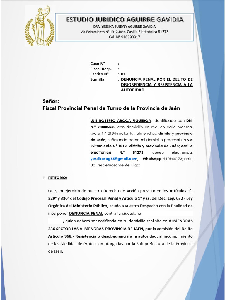 Denuncia Desobediencia Aroca | PDF | Justicia | Crimen y violencia