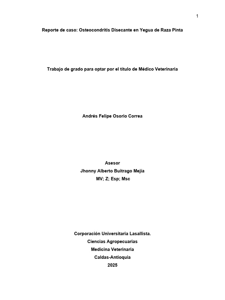 Osteocondritis Disecante Equina - Caso Clinico | PDF | Hueso | Cartílago