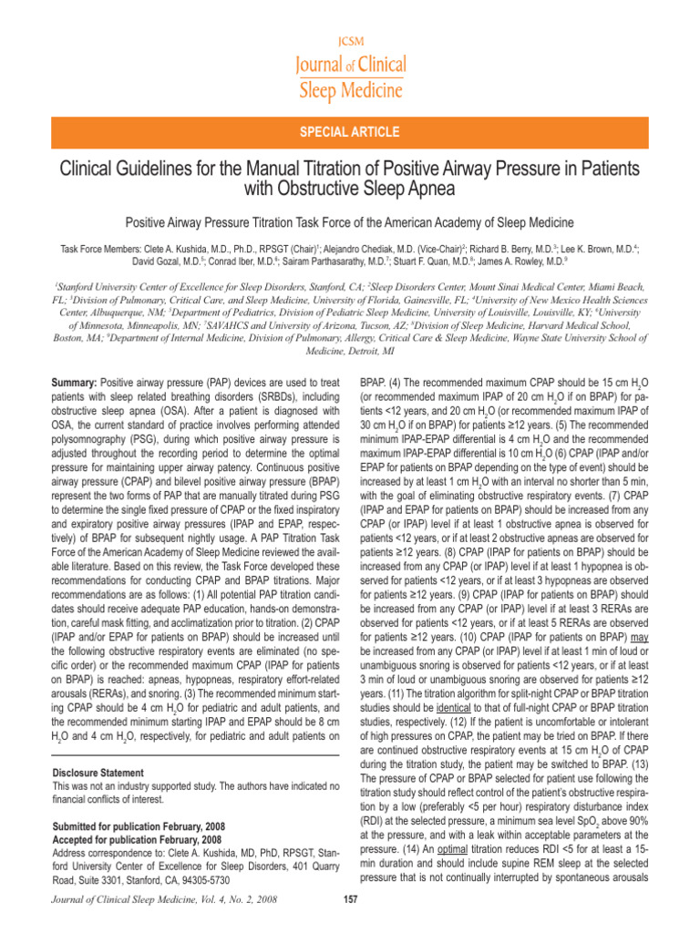 PAP Titration Guidelines for OSA Treatment | PDF | Sleep Medicine ...