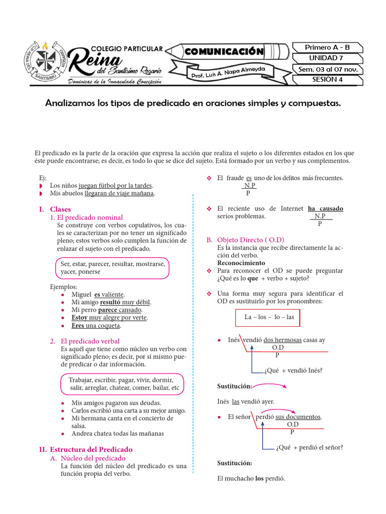 Tipos de Predicado y Estructura en Oraciones | PDF | Objeto (gramática ...