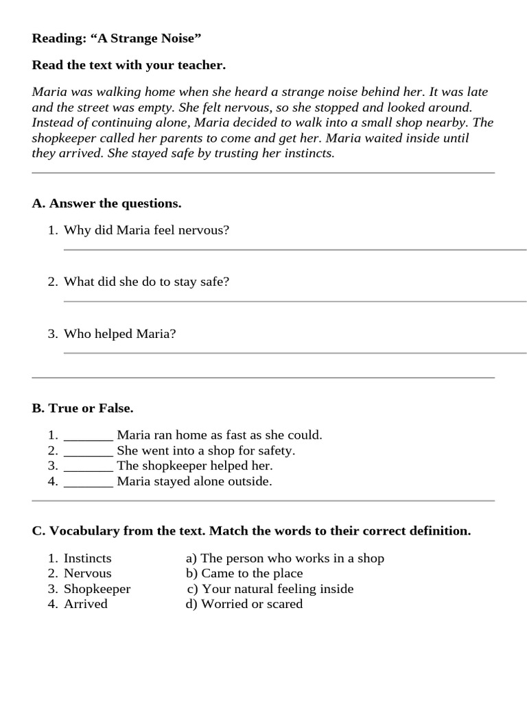 8s Worksheet Reading Comprehension Safe or Danger. | PDF