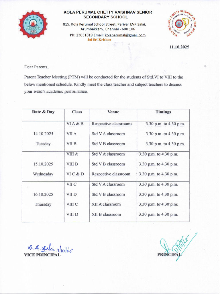 PTM Schedule STD Vi To Viii | PDF