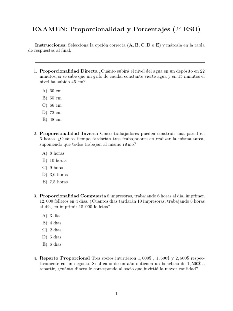 2º Eso Ejercicios de Repaso Problemas Aritméticos | PDF | Porcentaje ...