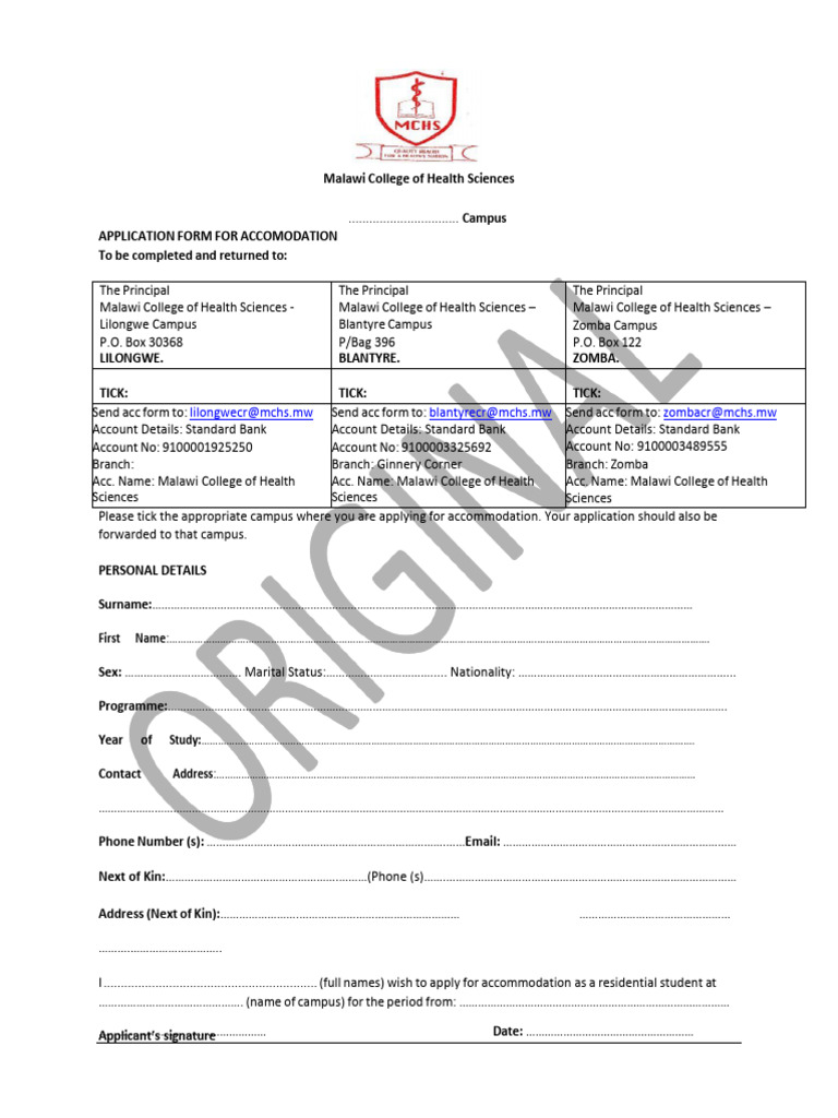 Accomodation or Hall Bookings Form New | PDF