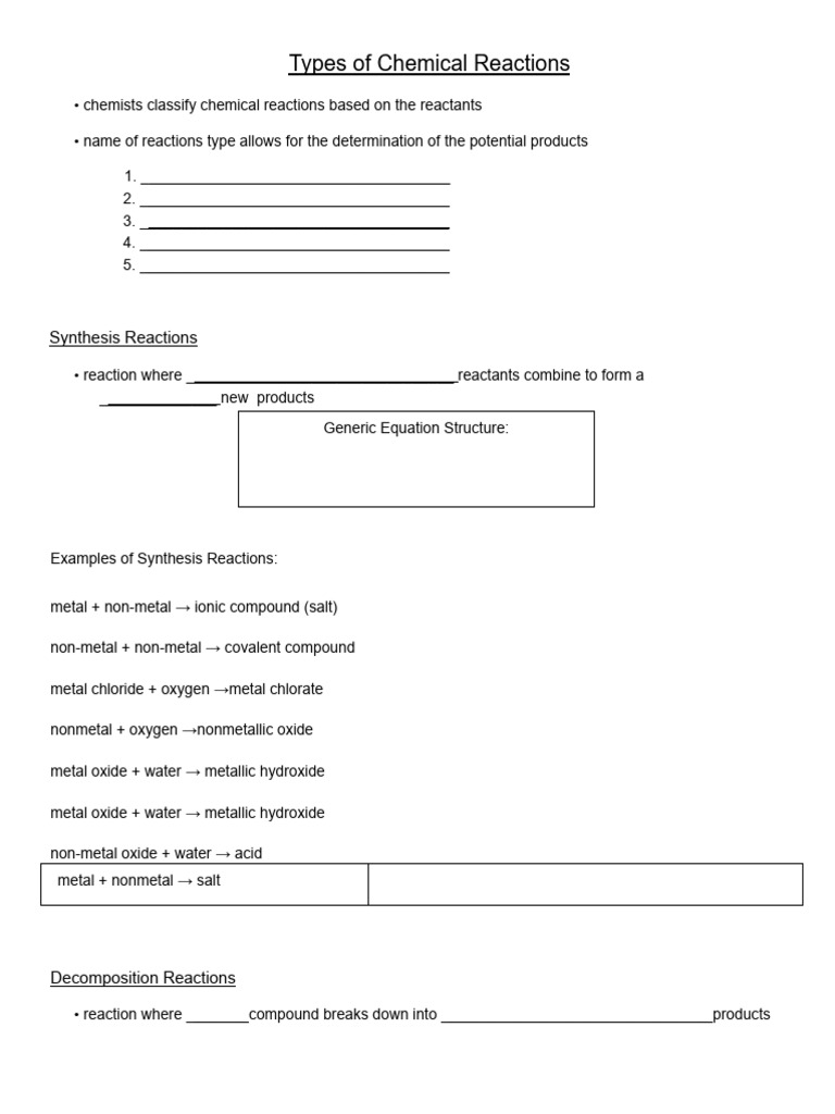 Types of Chemical Reactions Ws | PDF | Oxide | Chemical Reactions