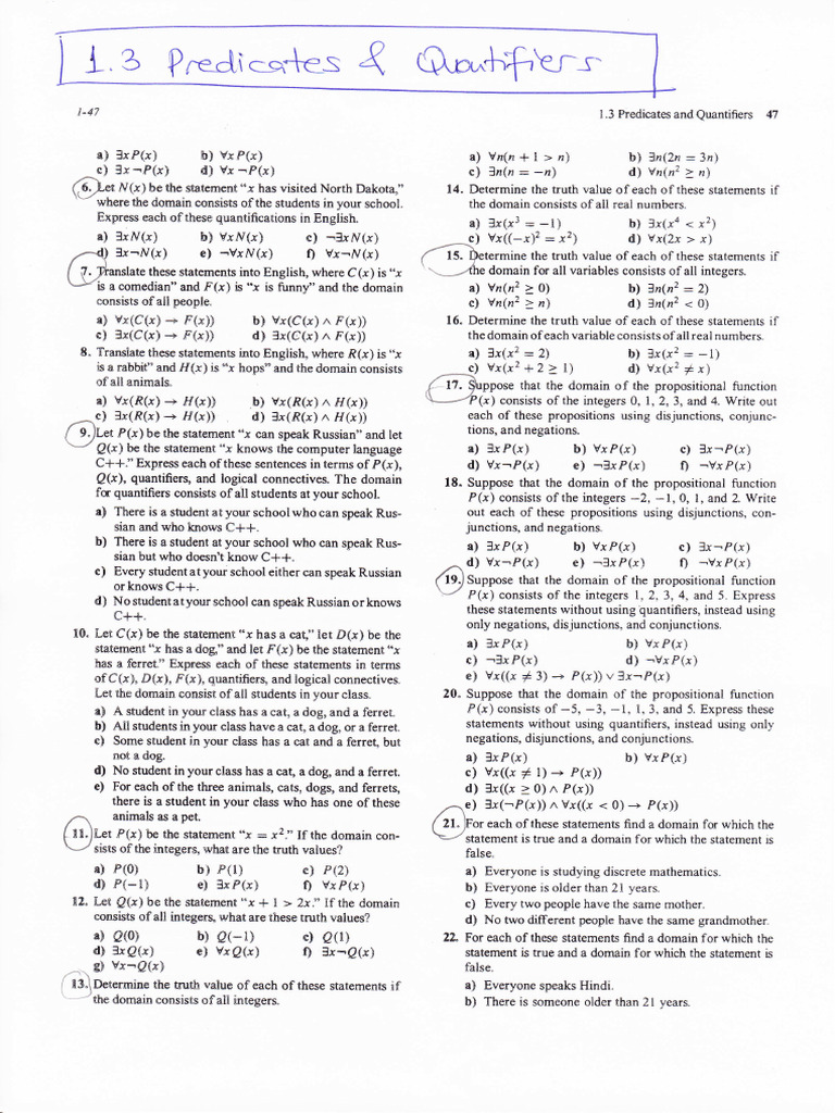 1.3 Predicates Quantifiers | PDF | First Order Logic | Syntax (Logic)