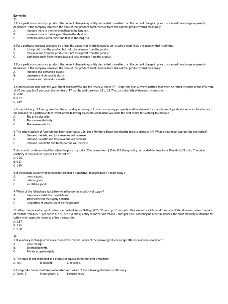 Practice Problems - Economics | PDF | Elasticity (Economics) | Monopoly