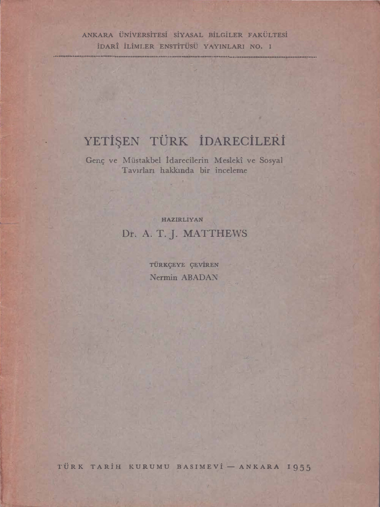 A. T. J. Matthews Yetişen Türk İdarecileri AÜSBF Yayınları | PDF