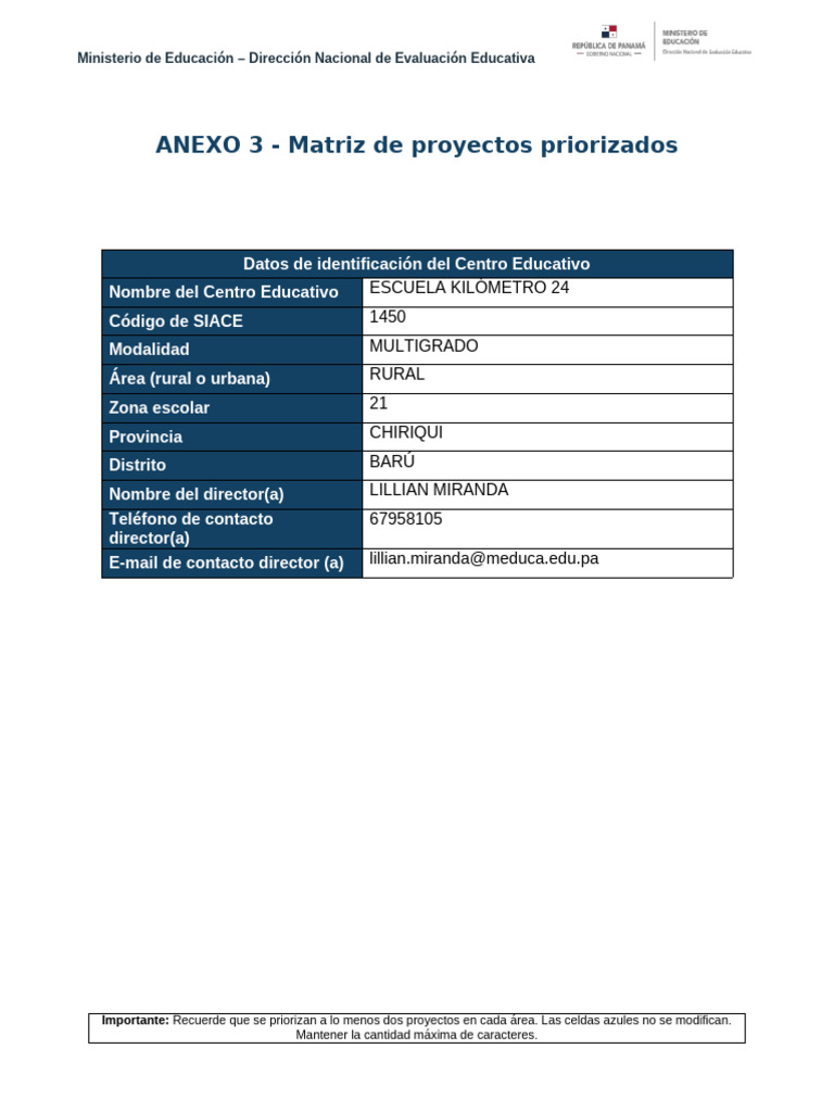 KM 24 - ANEXO 3 - Matriz de Proyectos Priorizados | PDF | Enseñando ...