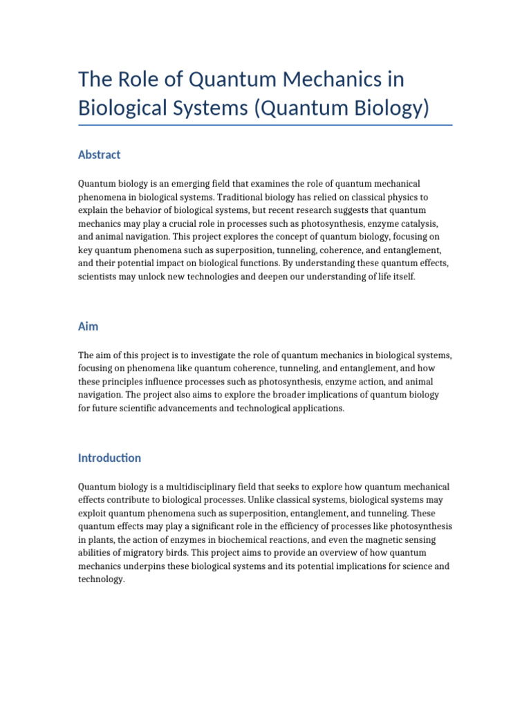Quantum Mechanics in Biological Systems | PDF | Quantum Mechanics ...