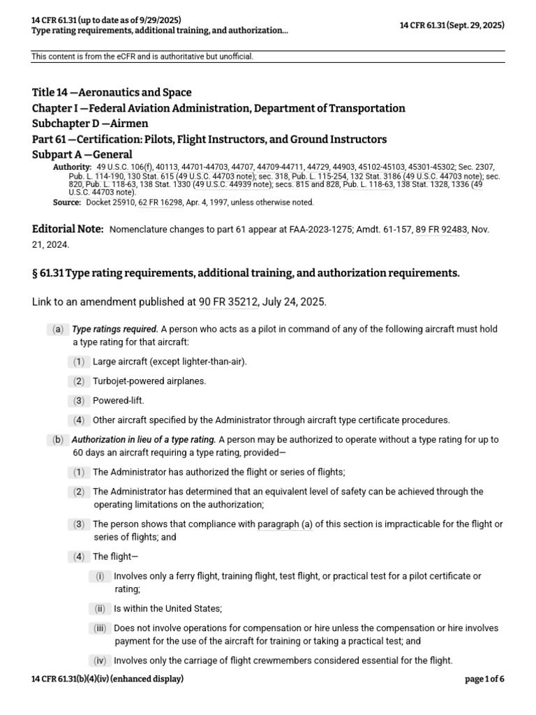 Pilot Certification Type Rating Guidelines | PDF | Flight Instructor ...
