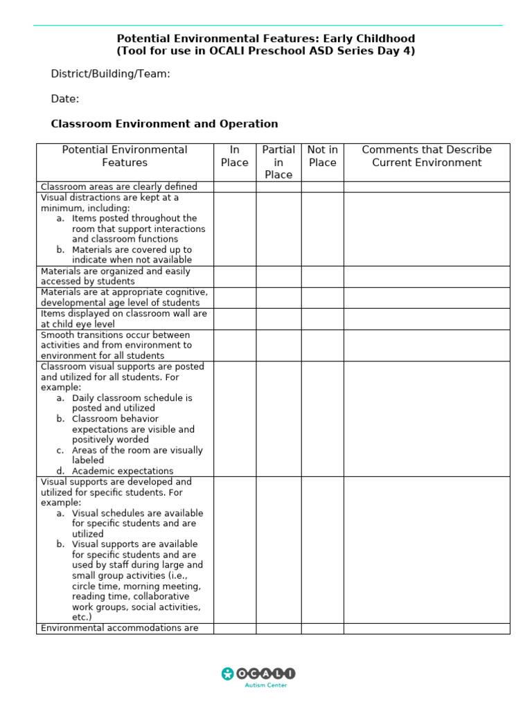 Environmental Features for Early Childhood | PDF | Communication ...